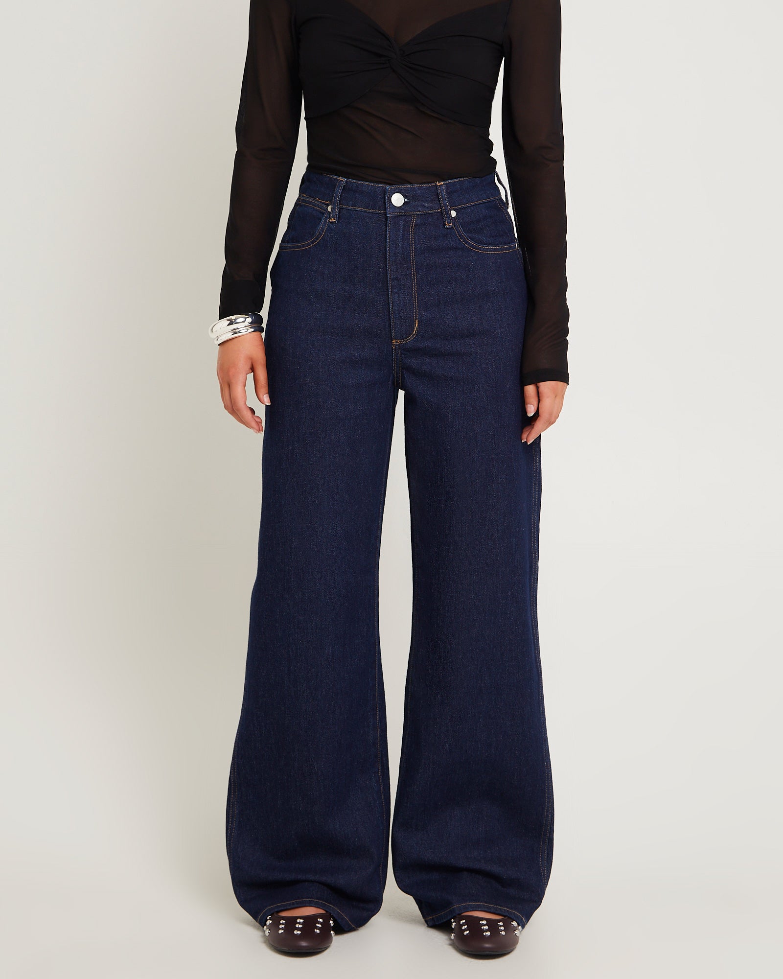 Hi Bells Flared Denim Jeans Highway Black – General Pants Co.