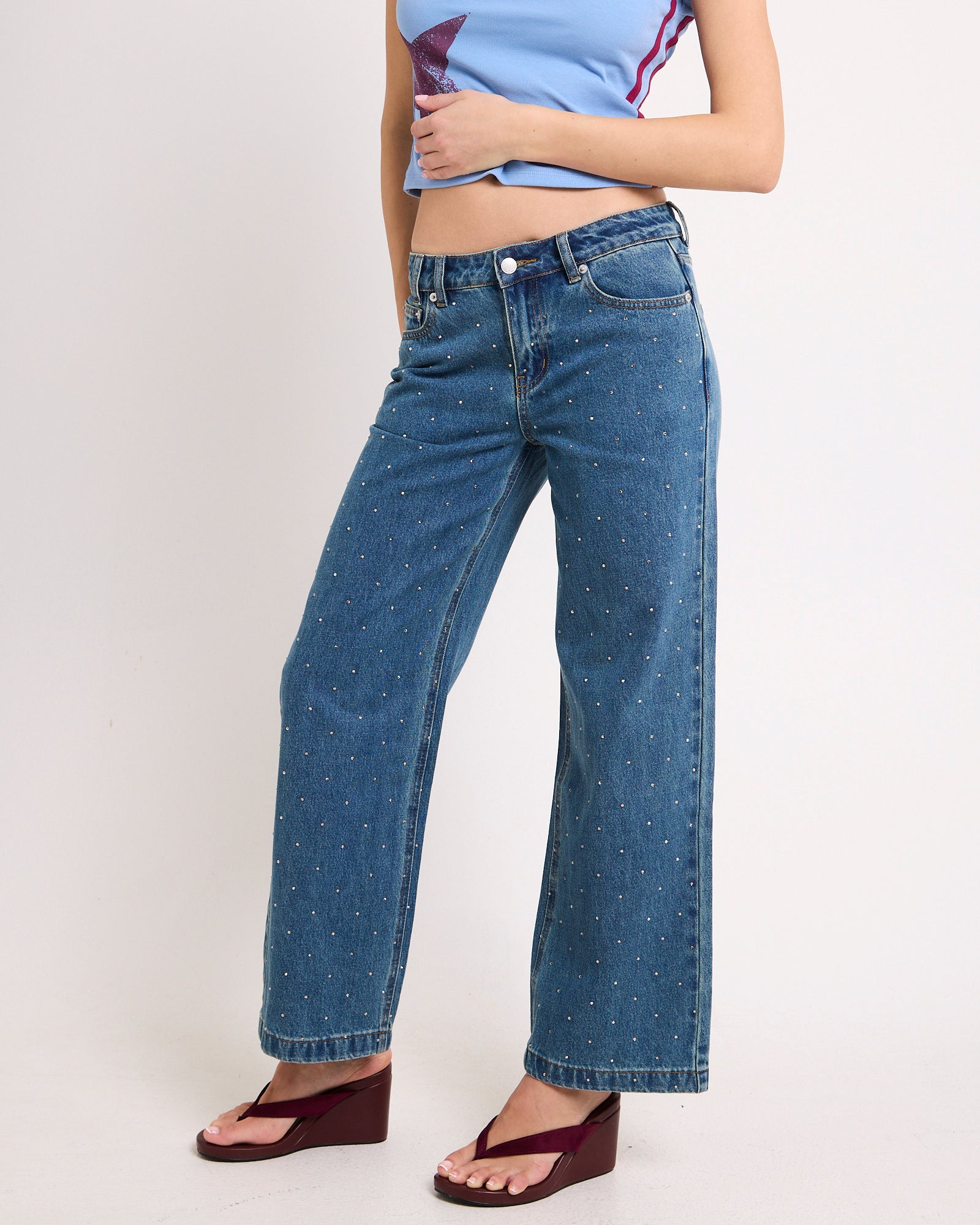 Razor Rhinestone Straight Denim Jeans – General Pants Co.