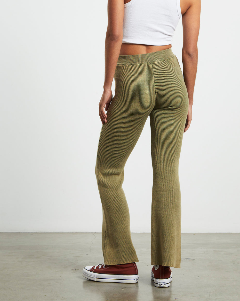 Angelique Acid Wash Rib Soft Flare Pant in Khaki – General Pants Co.