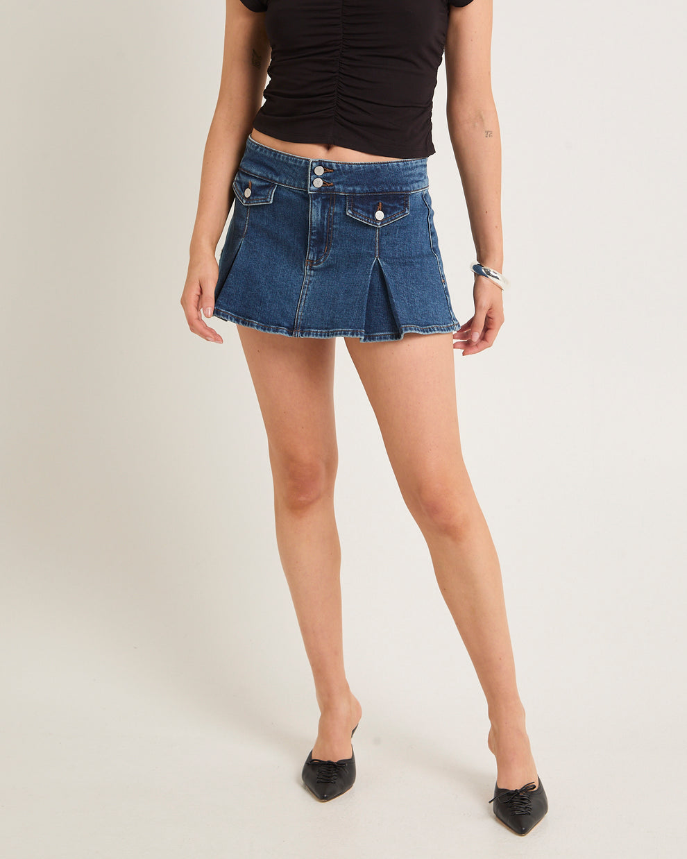 95 Pleated Mini Denim Skirt Petra – General Pants Co.